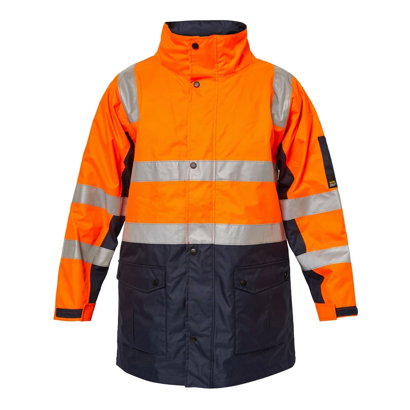 Hi Vis Waterproof Work Jacket with Reflective Tape and Hood | Workcraft ...